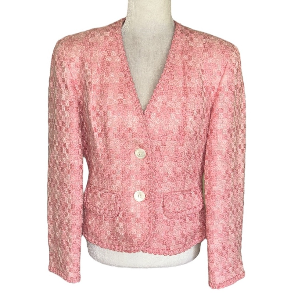 Vintage Anne Klein 80s 90s Pink Tweed Gingham Checked… - Gem